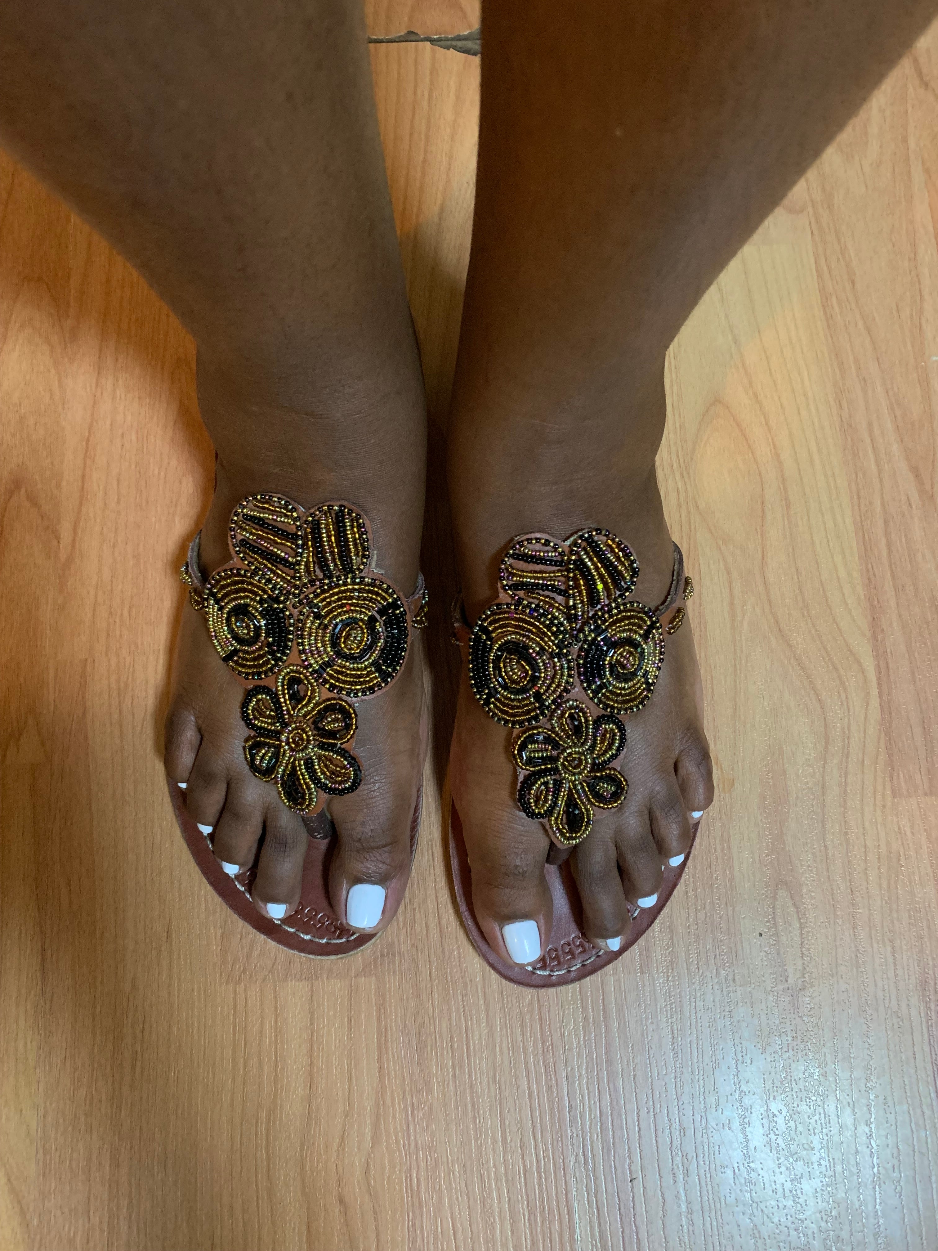 African Maasai Beaded Slippers/ Thongs/ Sandals - Gold – TheMaasaiShop
